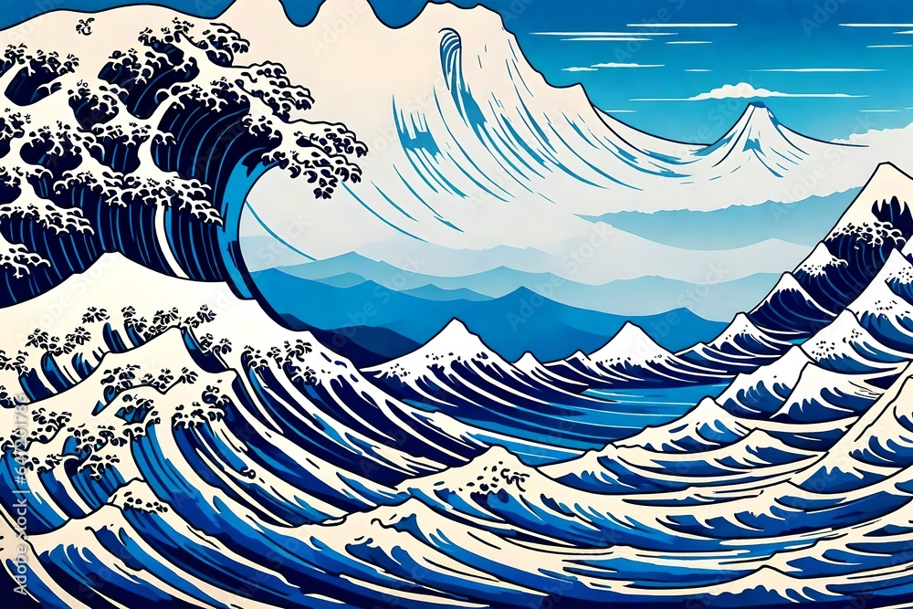 The great wave off kanagawa painting vector illustration. Old Japanese ...