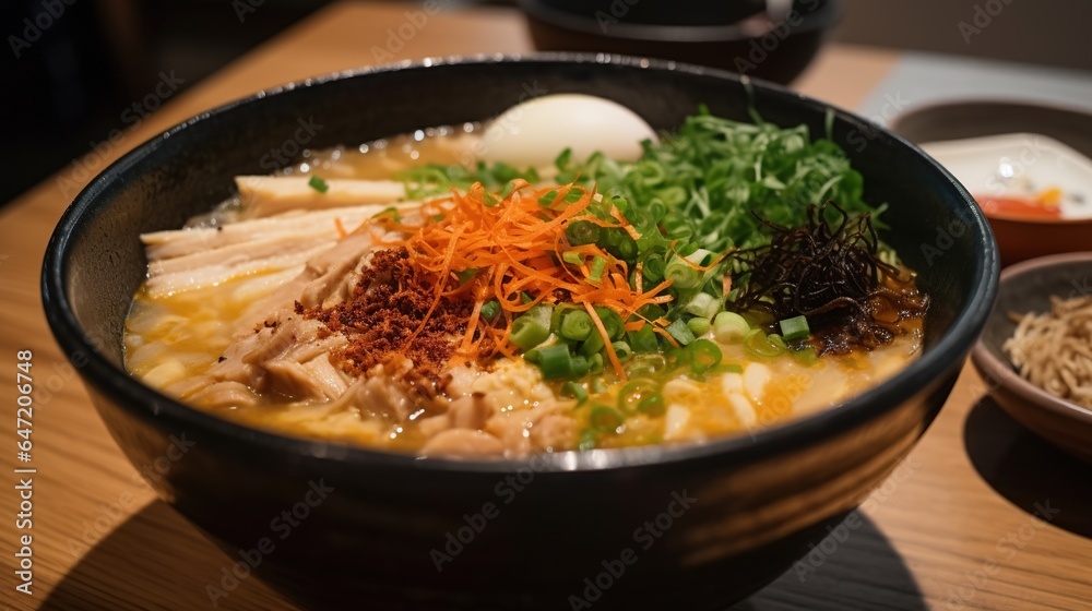 Mouthwatering photo of a bowl of creamy cheese ramyeon noodles served ...