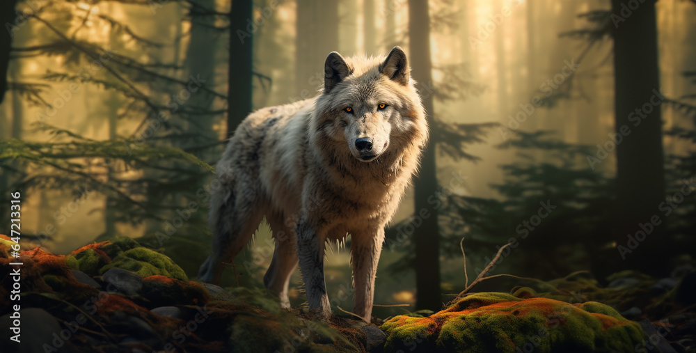 wolf in the woods, wolf howling at night, a wolf character in a forest ...