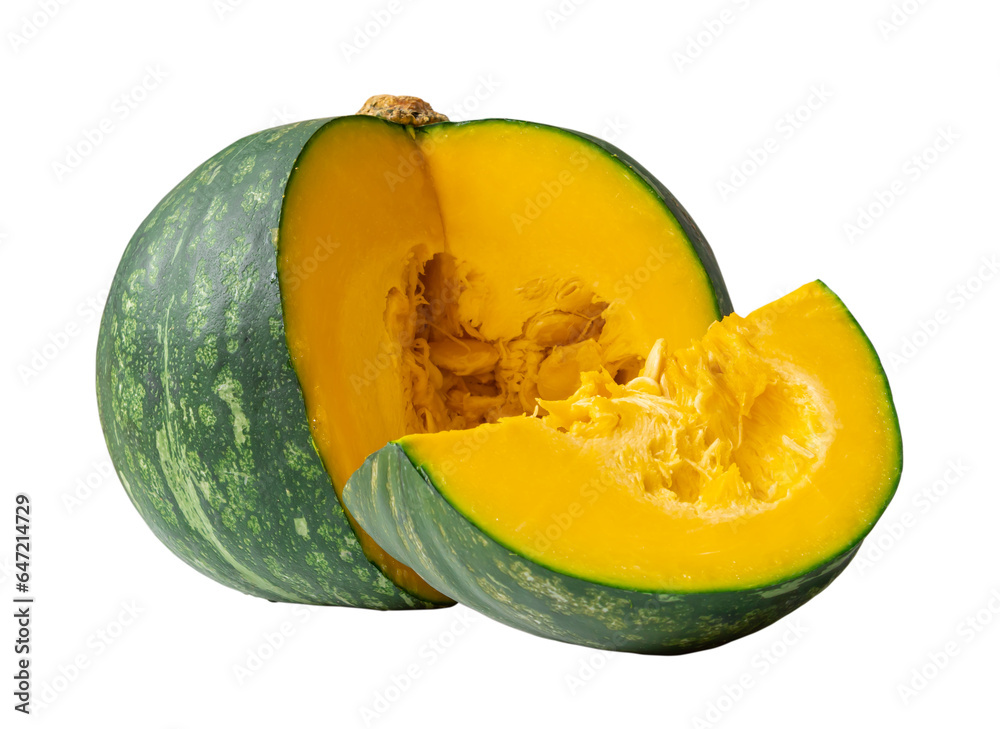 Fresh kabocha or green japanese pumpkin with slice isolated on white ...