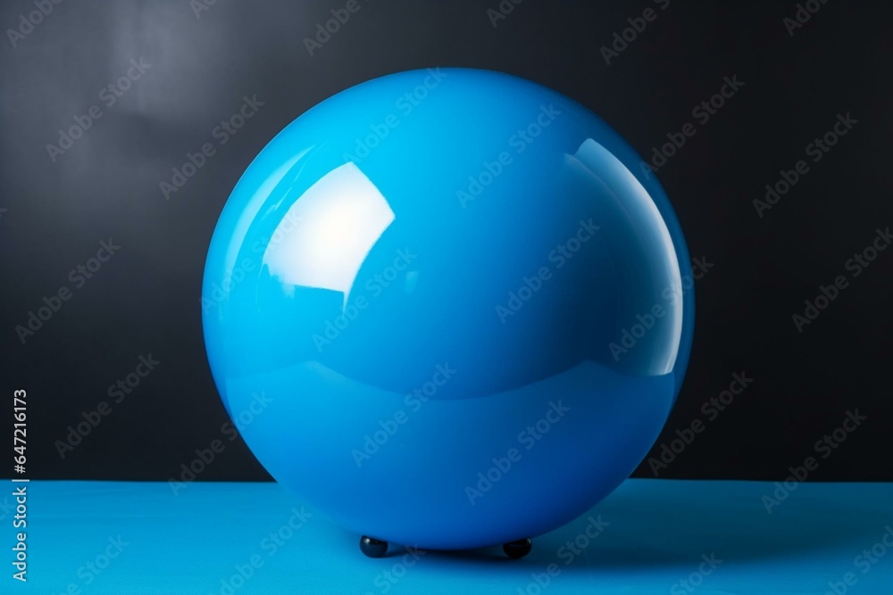 Bright blue bowling ball with three pins on a blank backdrop ...