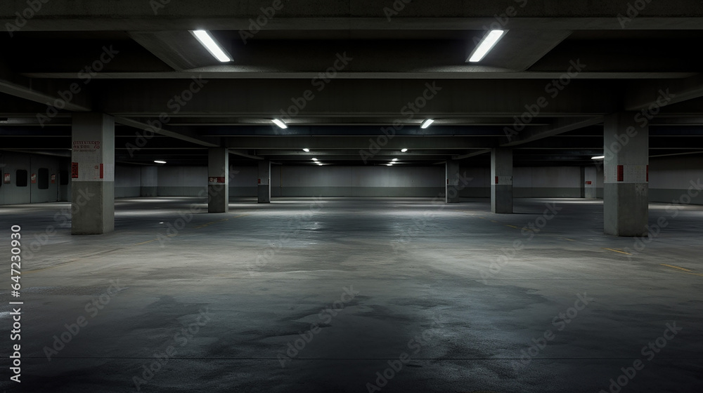 Empty parking lot concrete interior. 3D rendering parking lot design ...