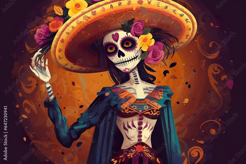 Day of the dead concept illustration of La catrina Dia De Los Muertos ...