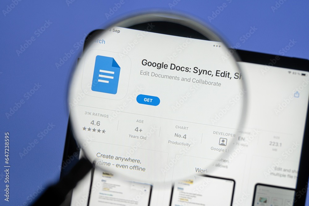 Ostersund, Sweden - Sep 13, 2023: Google Docs app on an ipad. Google Docs allows users to create ...