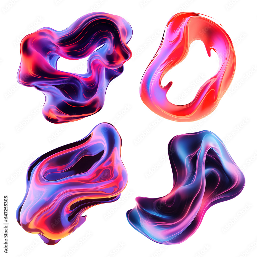 Bold colorful liquid shapes set isolated. Iridescent wavy melted ...