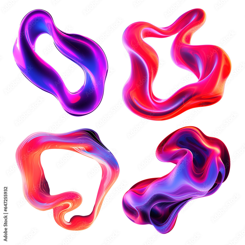 Bold colorful liquid circle shapes set isolated. Iridescent wavy melted ...