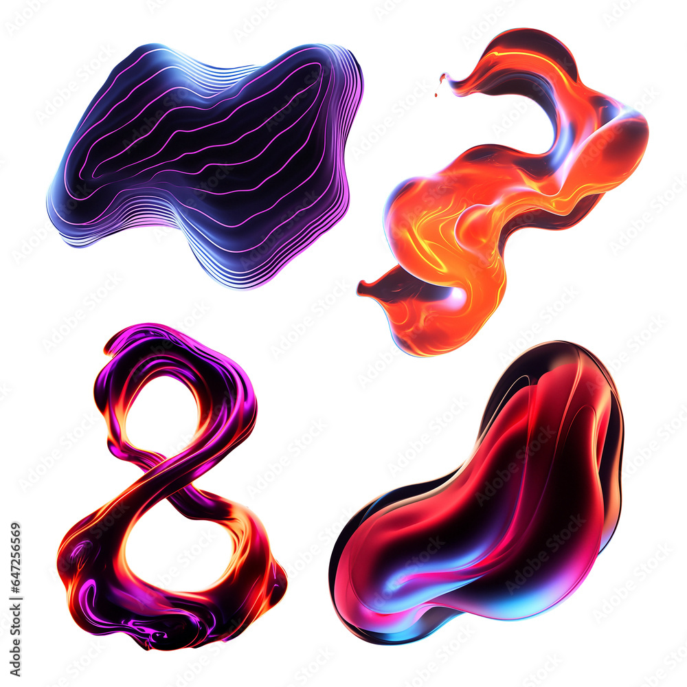 Bold colorful liquid shapes set isolated. Iridescent wavy melted ...