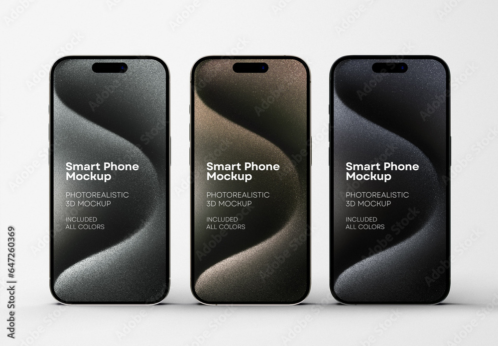 Realistic Smartphone Mockup Set – Trio of Premium Phones with Metallic ...