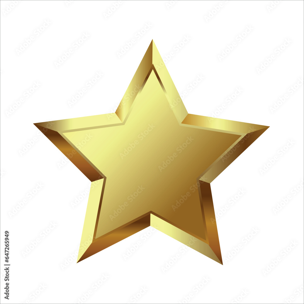 Realistic golden star white background. Golden star icon. Realistic 3d decor element star rating ...