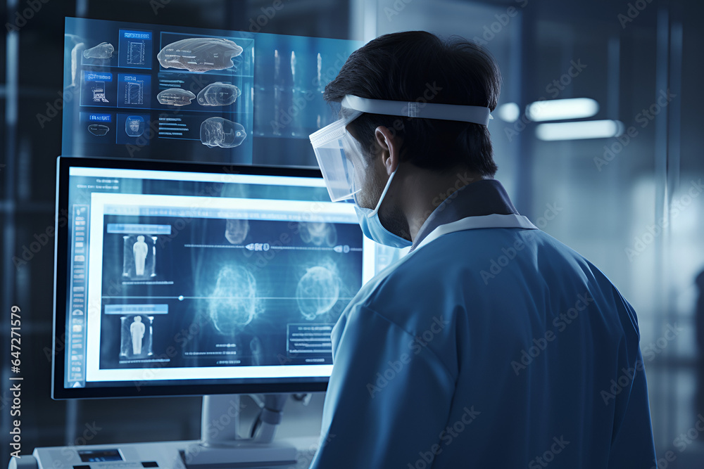 Doctor studying patients scans, medical professional studies patients ...