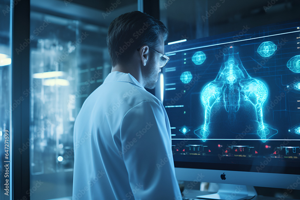 Doctor studying patients scans, medical professional studies patients ...