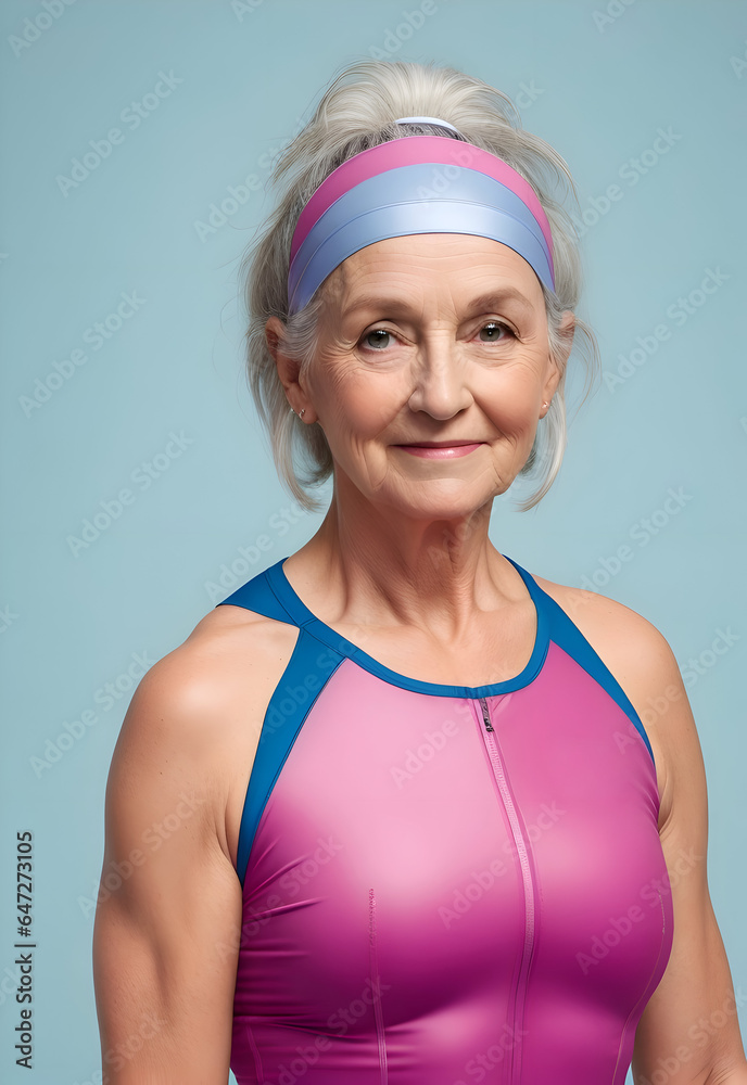 older mature woman wearing activewear , active senior female with ...