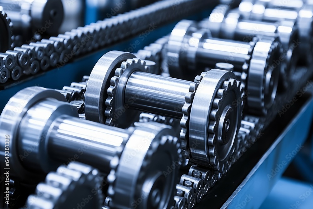 Foto de Gear chain drive shaft in conveyor belt is on production line ...