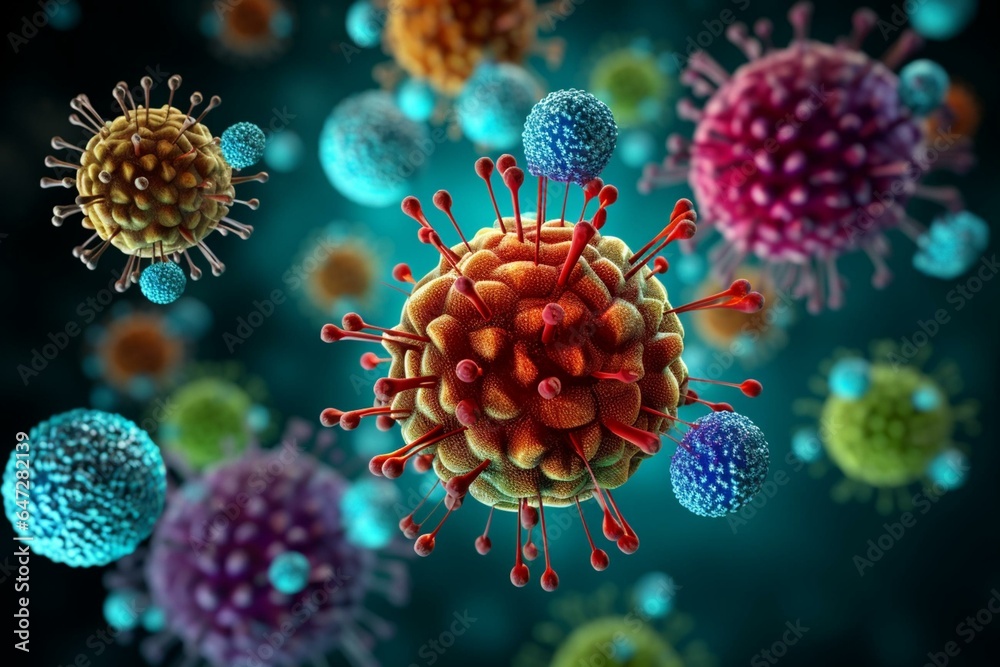 Microscopic view of different viruses including ncov, sars, mers, and ...