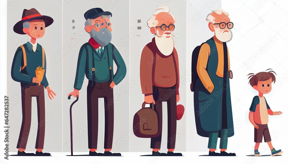 Character of a man in different ages. A baby, a child, a teenager, an ...