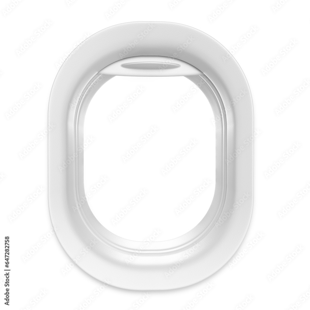Airplane window with transparent background in 3d realistic render ...