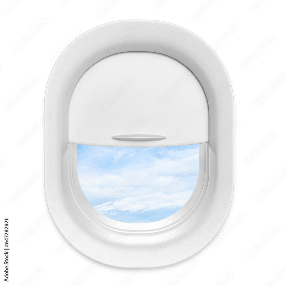 Airplane window with transparent background in 3d realistic render ...