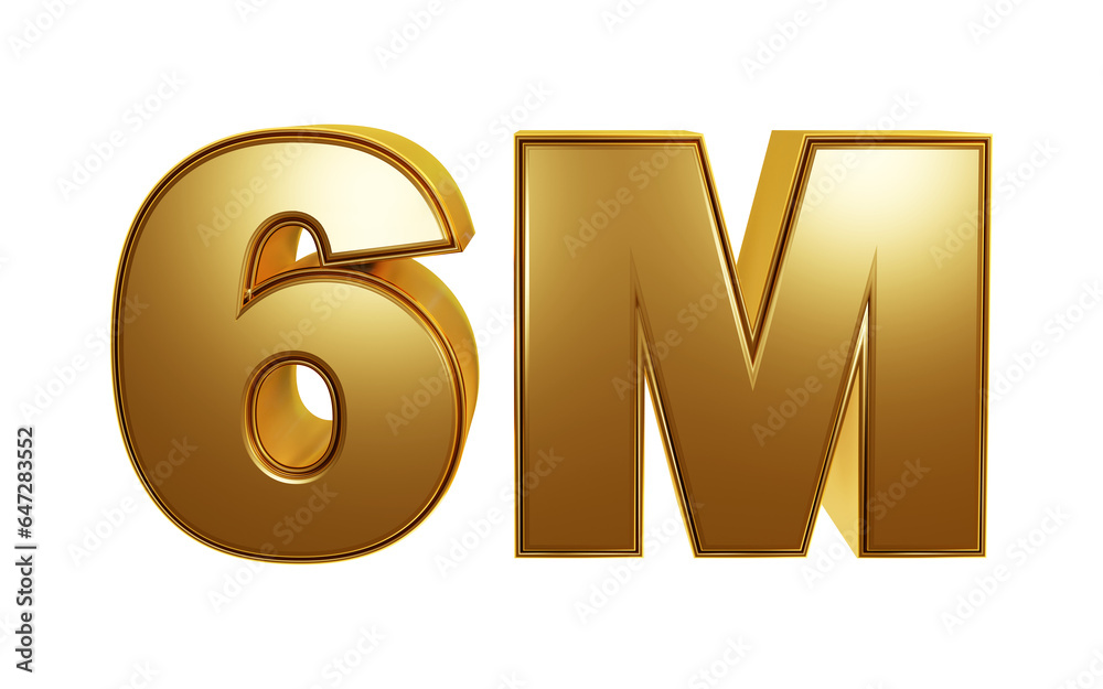 Luxury Golder 3D Rendering isolated on transparent background for Six millions or 6M followers ...