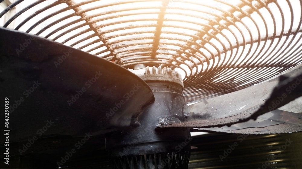 Close up the motor ventilation hvac unit on side view and with shiny ...