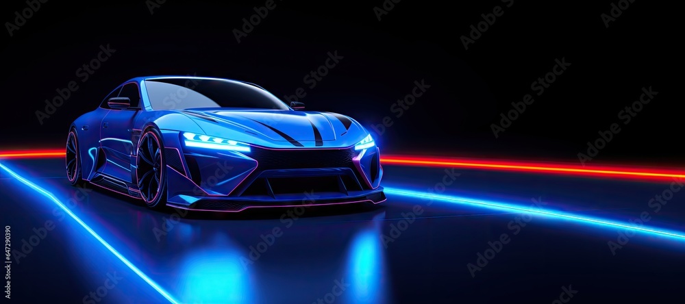 Futuristic Blue Neon Car Scene - Auto Design in Luminescent Shades ...