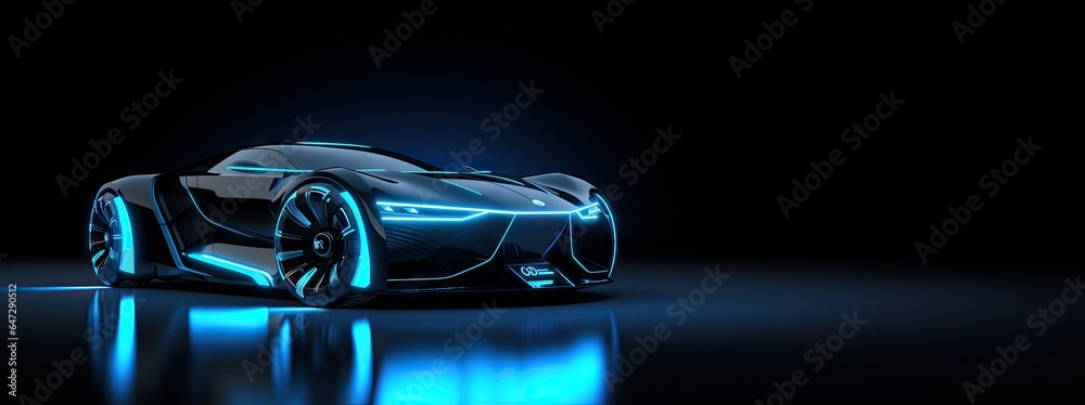 Futuristic Blue Neon Car Scene - Auto Design in Luminescent Shades ...