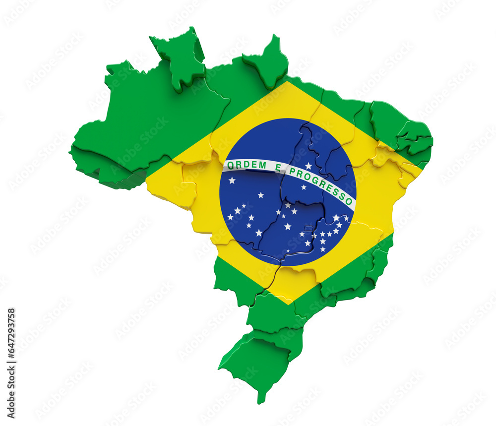 Isometric map with Brazil flag on transparent background in 3d ...