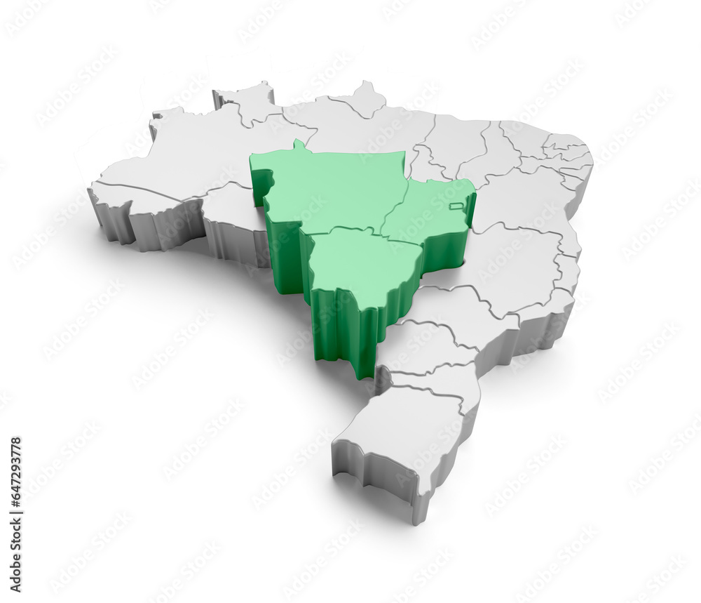 Isometric map of brazil with emphasis on the midwest region on ...