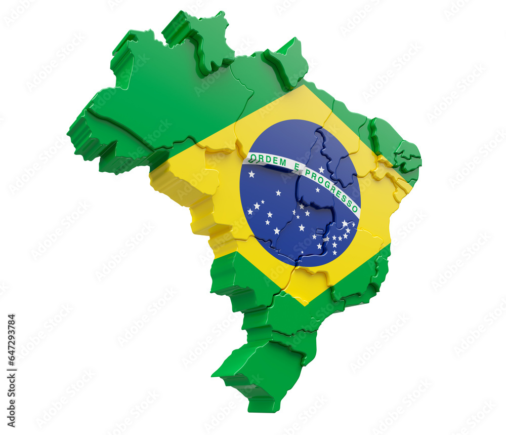 Isometric map with Brazil flag on transparent background in 3d ...
