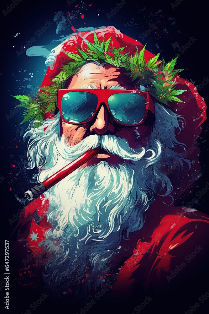 Santa Claus hippie smoking a joint. Marijuana and Cannabis concept ...
