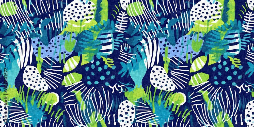 Tropical modern coastal pattern clash fabric coral reef border print ...