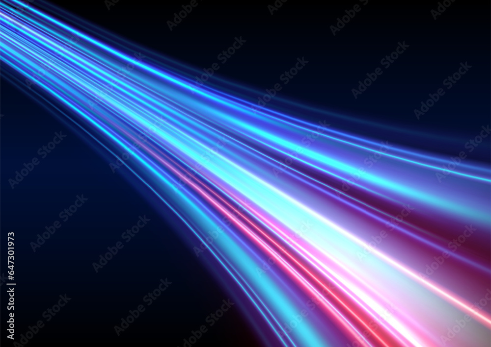 Light line effect blue neon glow flare wave glowing shiny speed lines ...