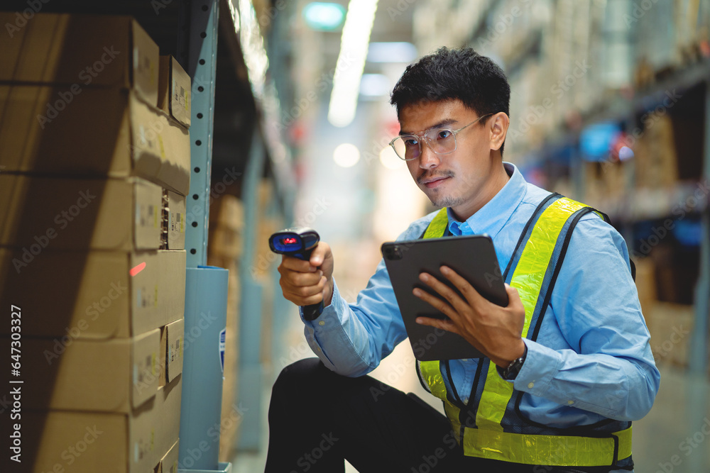 Warehouse staff check stock, inventory, stock control and warehouse ...