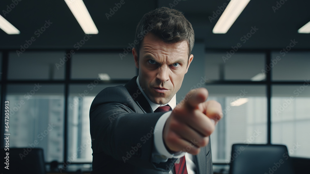 Angry boss pointing index finger at you in the office. Digital ...