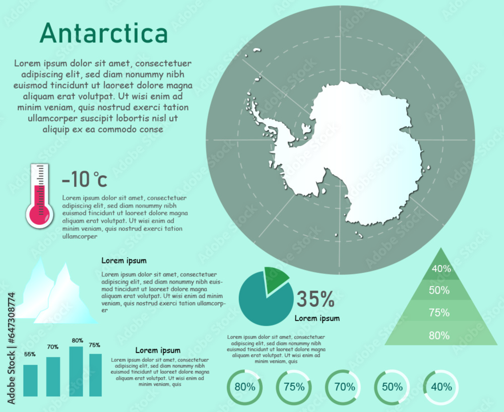 flat design Infographic map of Antarctica Stock Vector | Adobe Stock