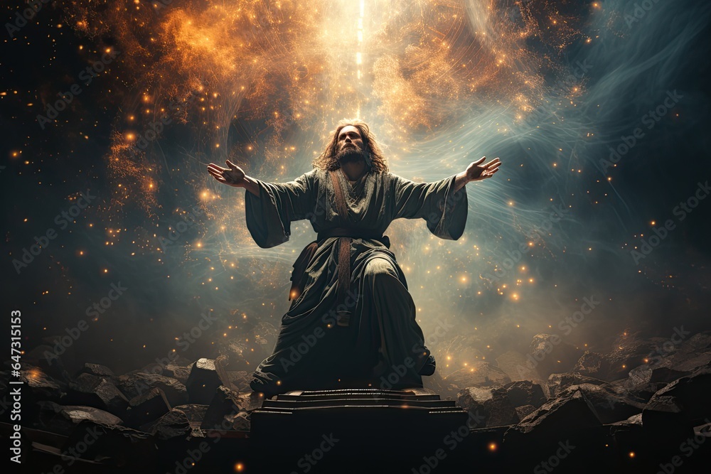Jesus in space like a constellation Stock Illustration | Adobe Stock