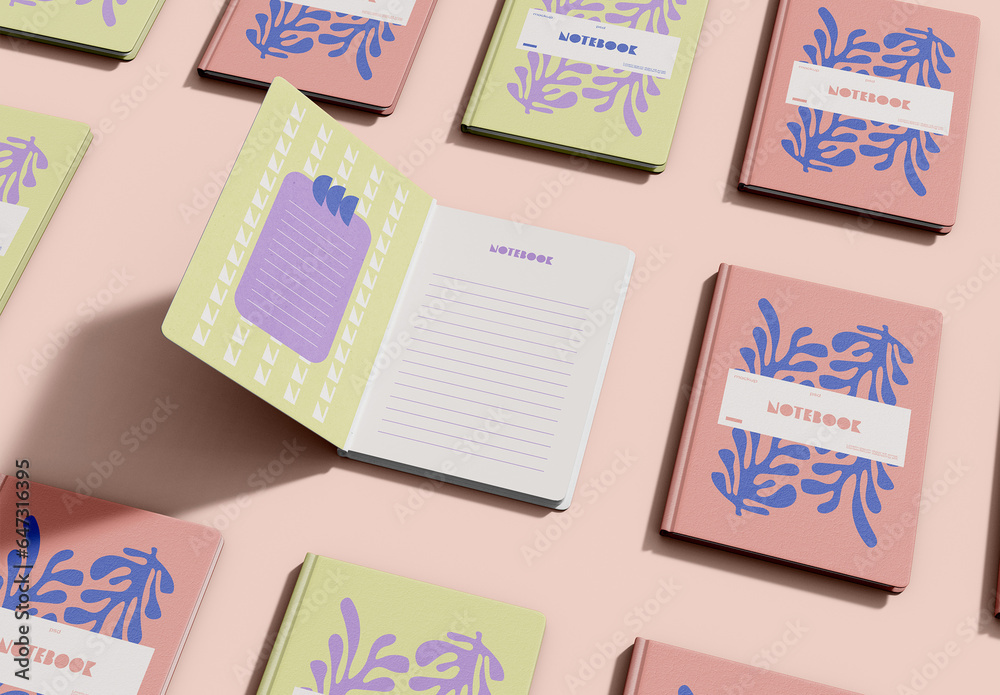 Mosaic Cover Notebooks Mockup Stock Template | Adobe Stock