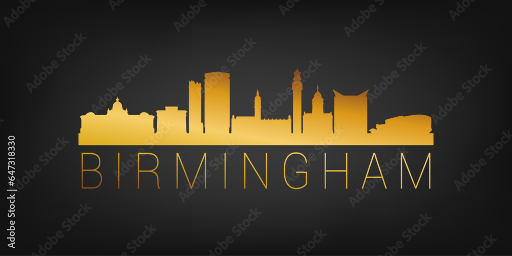Birmingham, UK Gold Skyline City Silhouette Vector. Golden Design ...