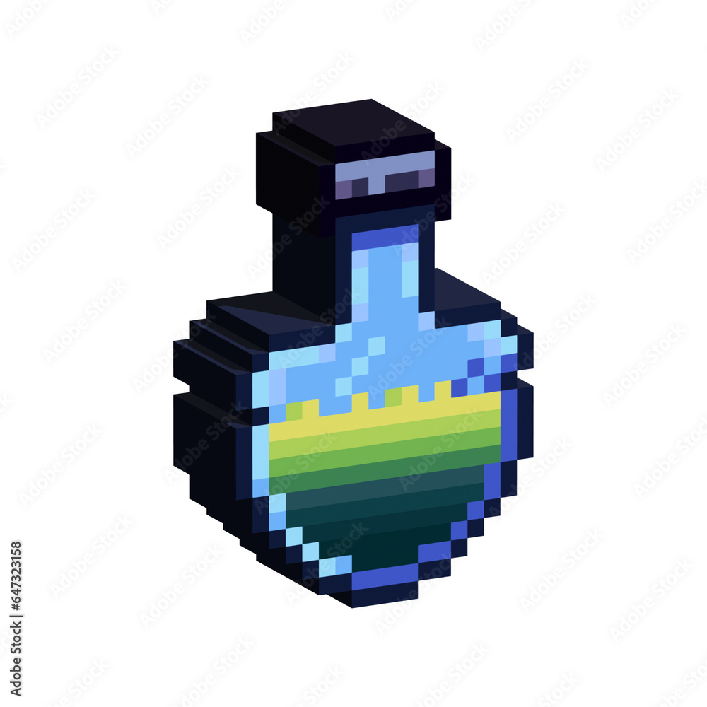 Isometric Pixel art 3d of poison potion for items asset. simple 3d ...