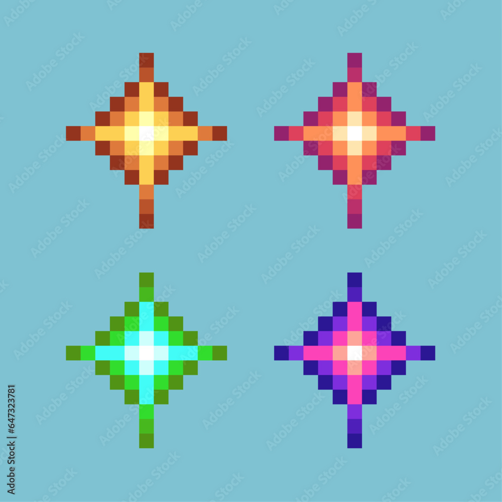 Pixel art sets of sparkle effect with variation color items asset ...