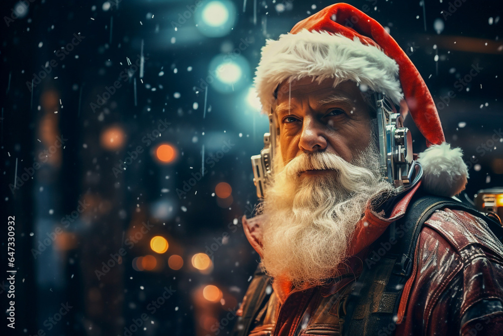 santa claus bot at christmas. unhappy humanoid cyborg with bokeh Stock ...