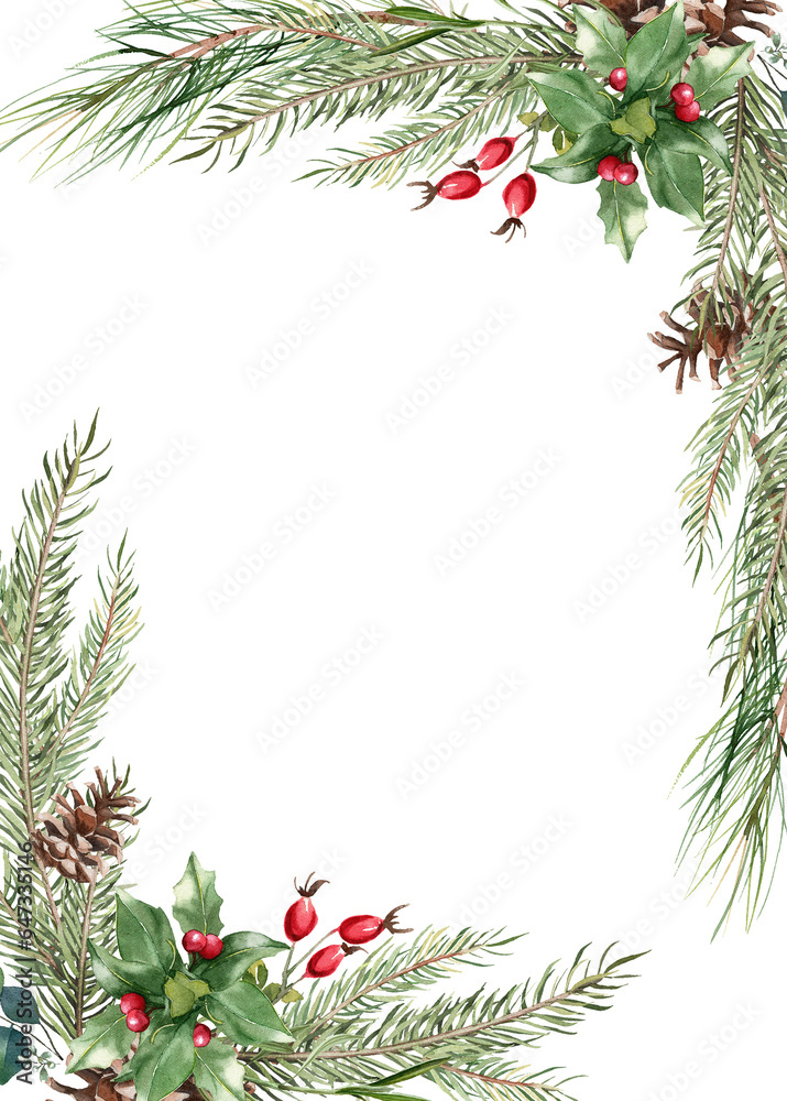 Christmas floral frame. Winter greenery border PNG. Holiday greeting ...