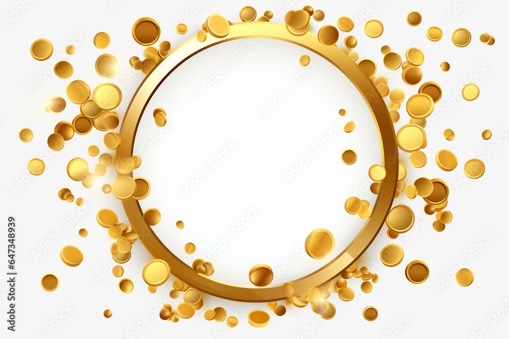 Illustration of circular frame with gold coins and falling golden chips ...