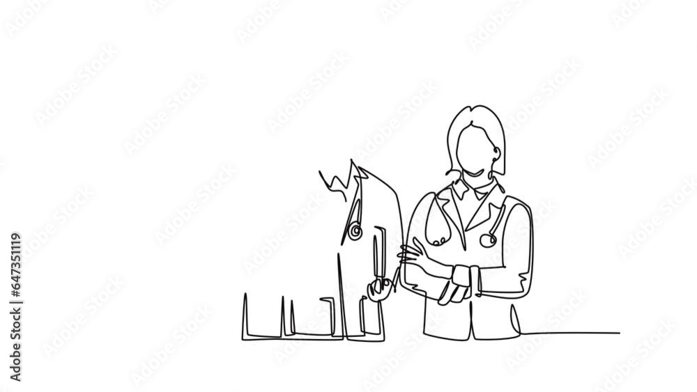 Self drawing animation of single line draw team of doctor welcoming the ...