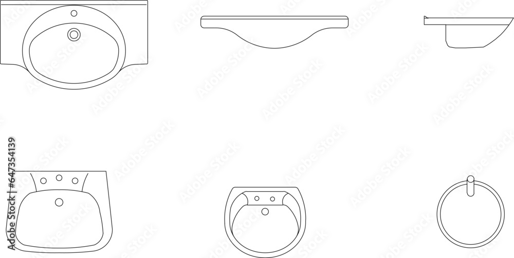 Vector sketch illustration of bathroom sink monoblock design for ...