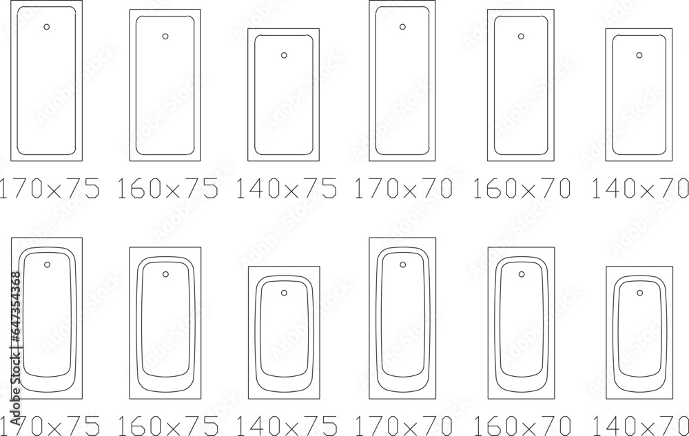 Vector sketch illustration of bathroom bathtub monoblock design with ...