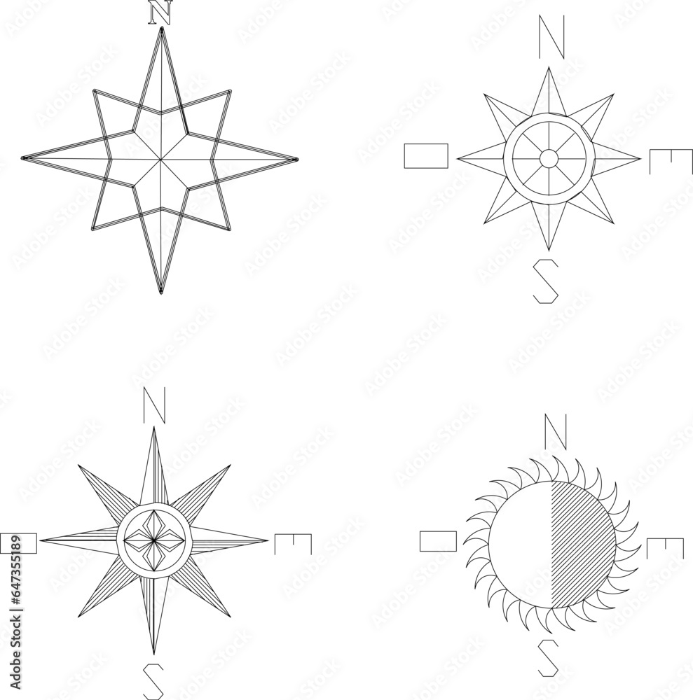 Vector sketch illustration of cardinal direction logo symbol ...