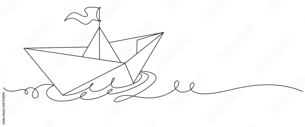 Paper boat origami line art vector illustration Stock Vector | Adobe Stock