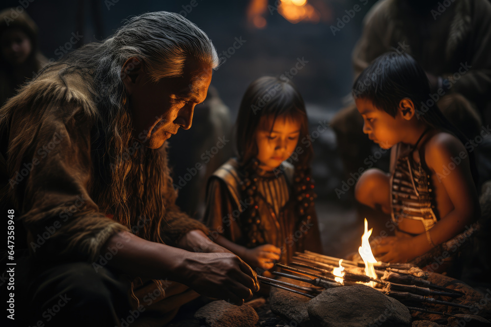 An indigenous elder sharing traditional stories and language with a ...