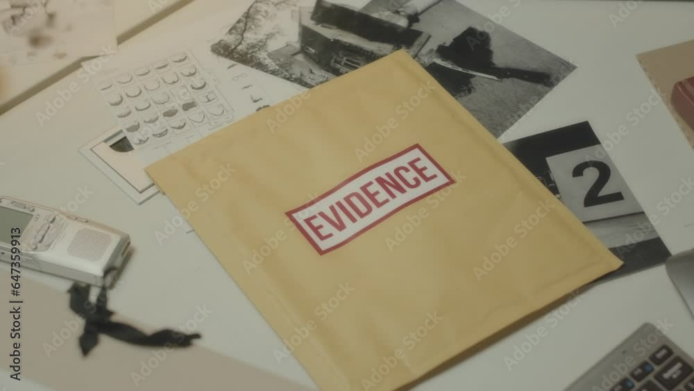 No people shot of folder with evidence, black and white photos from ...