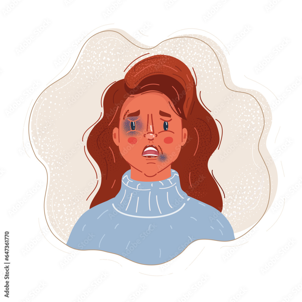 Vector illustration of Battered woman with Injuries, bruises and ...